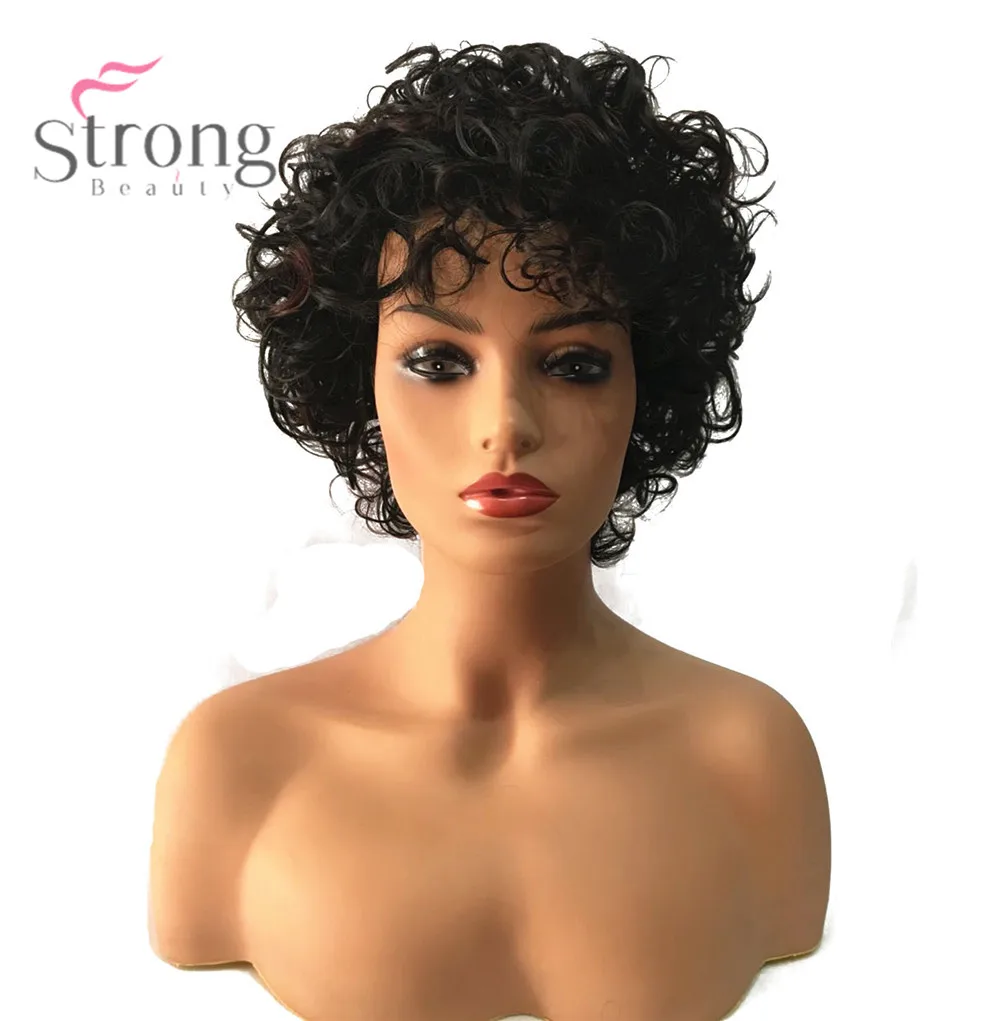Strongbeauty Women Synthetic Capless Wig Short Curly Hair Black Dark