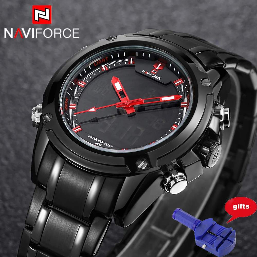 Watches Men NAVIFORCE Sport Watch Full Steel Digital LED Watch reloj ...