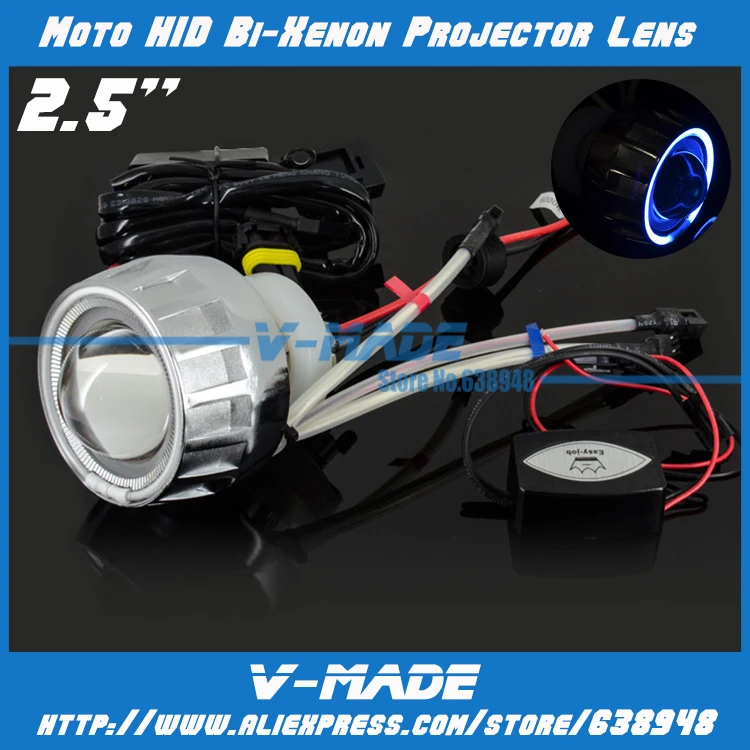 Free Shipping Motorcycle Headlight 2.5 inch Bi Xenon HID Projector Lens Kit with LED CCFL angel ...