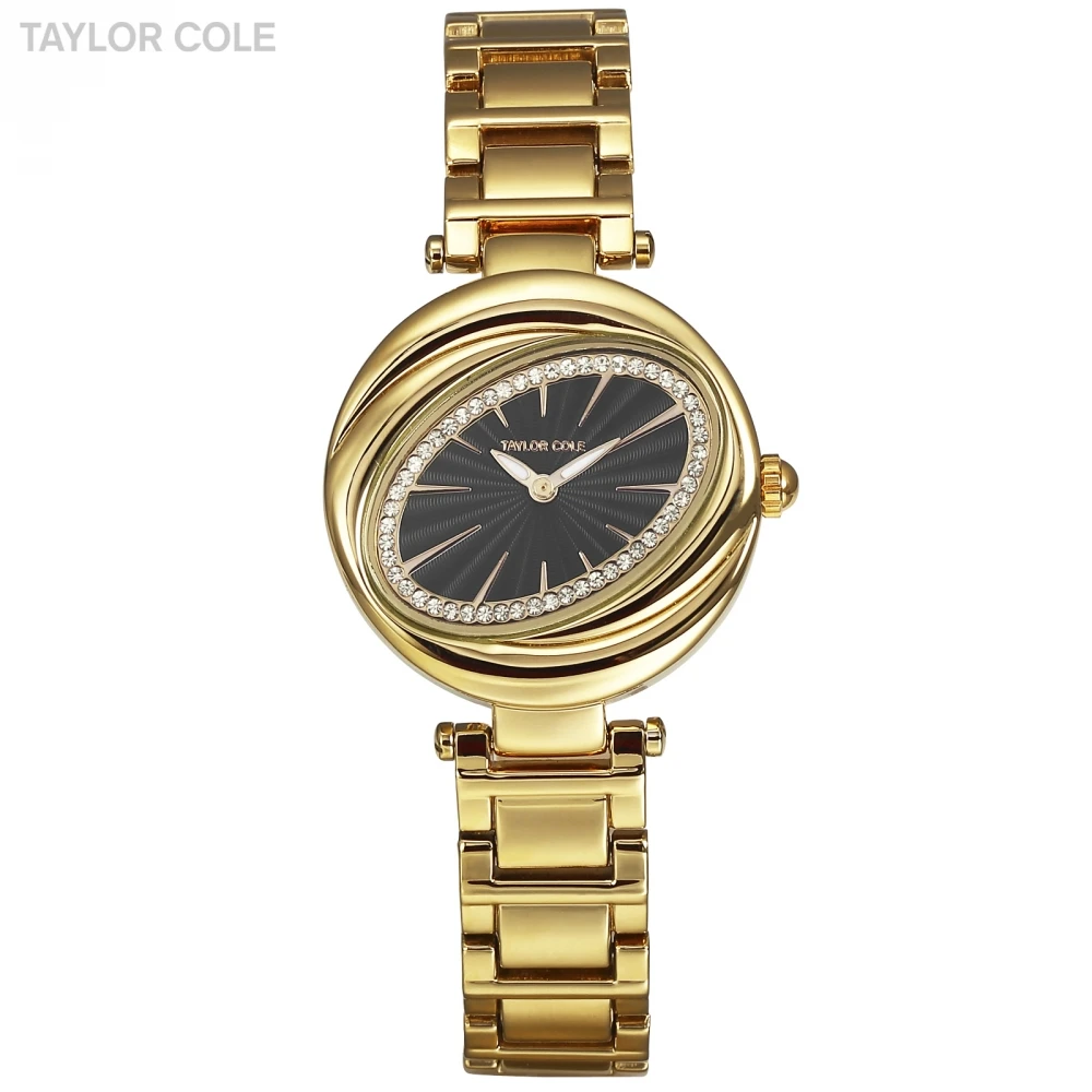 Taylor Cole Brand Fashion Oval Design Crystal Quartz Golden Black ...