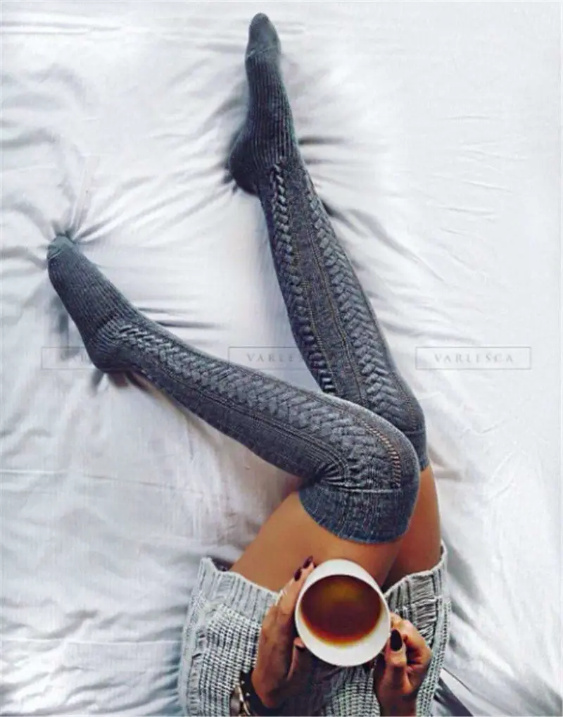 Women Winter Warm Cable Knitted Stockings Fashion Ladies Stretchy Long ...