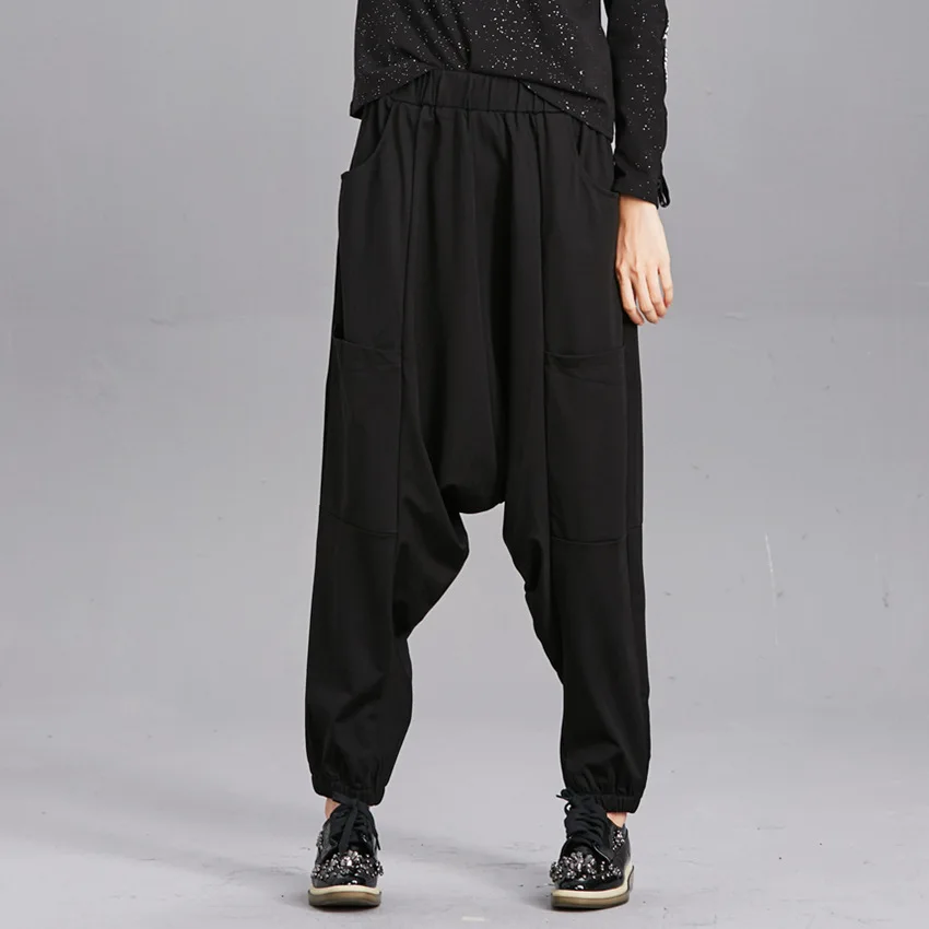 2018 spring and autumn new casual loose big pants long black pants ...