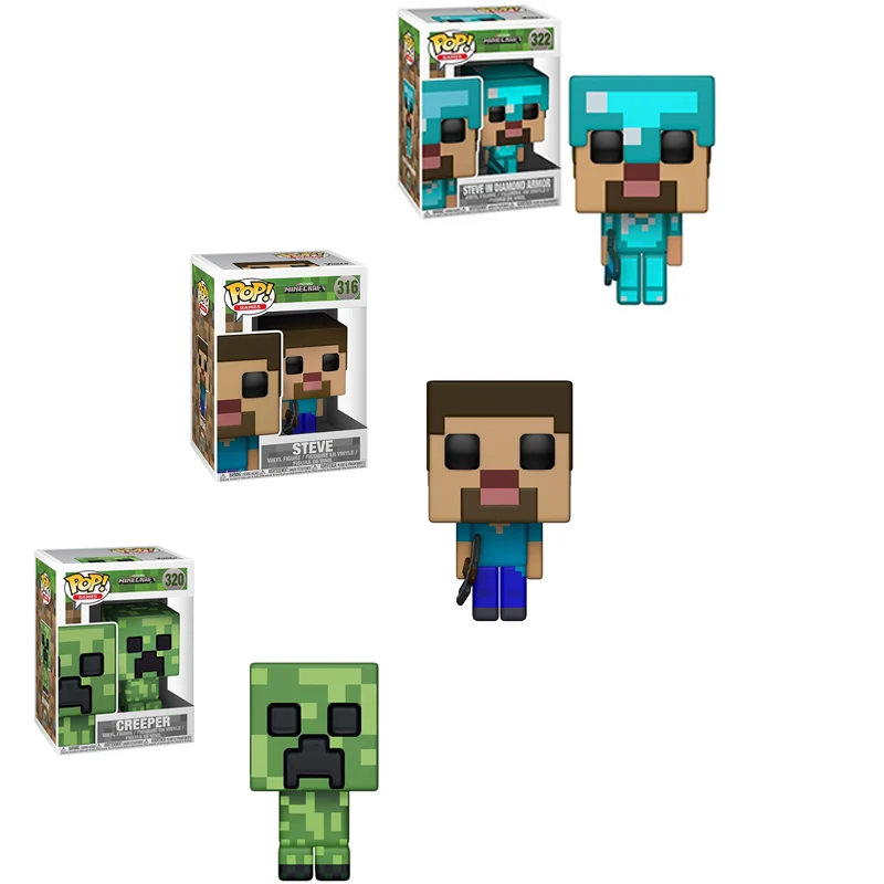 FUNKO POP Minecraft-CREEPER, STEVE, STEVE En Armadura De Diamante PVC ...