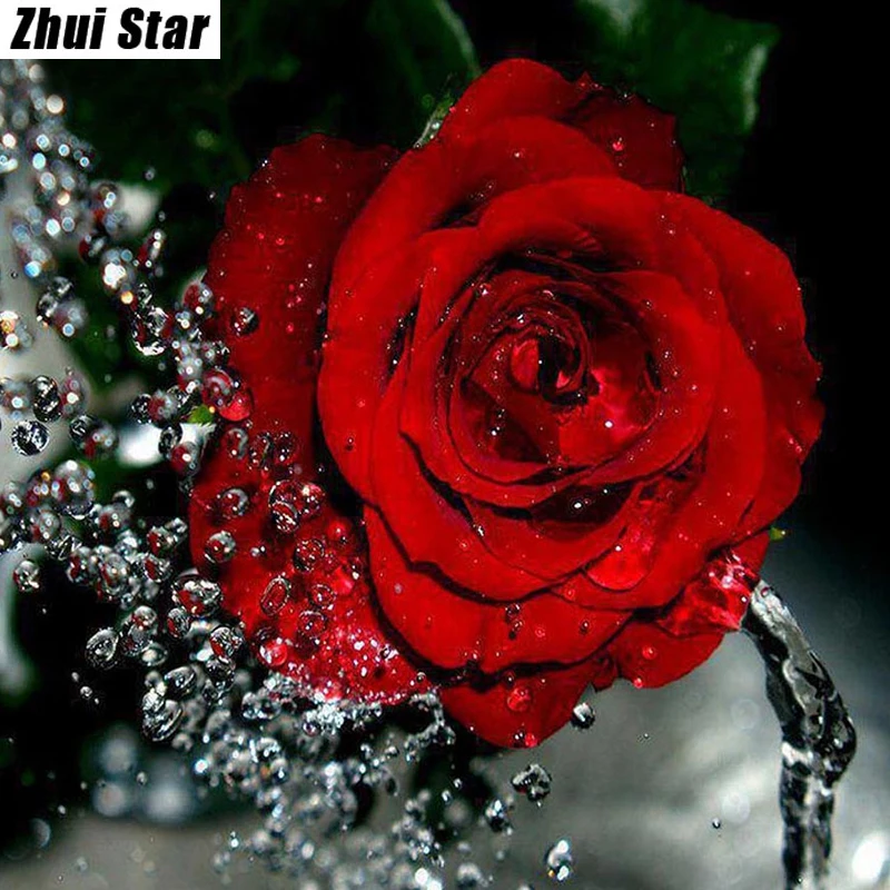 New Full Square Diamond 5D DIY Diamond Painting "Red rose flower ...