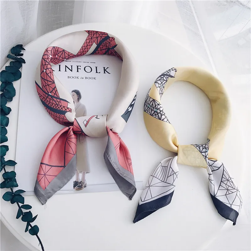 Women Square Eiffel Tower Scarf Imitated Silk Scarves Stewardess ...