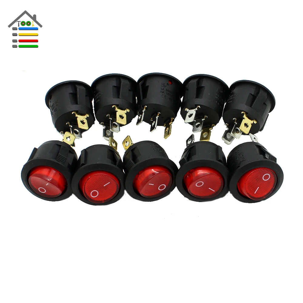 10pcs RED Button Rocker Switch 12V MAX 250V LED Dot Light Car Boat ...