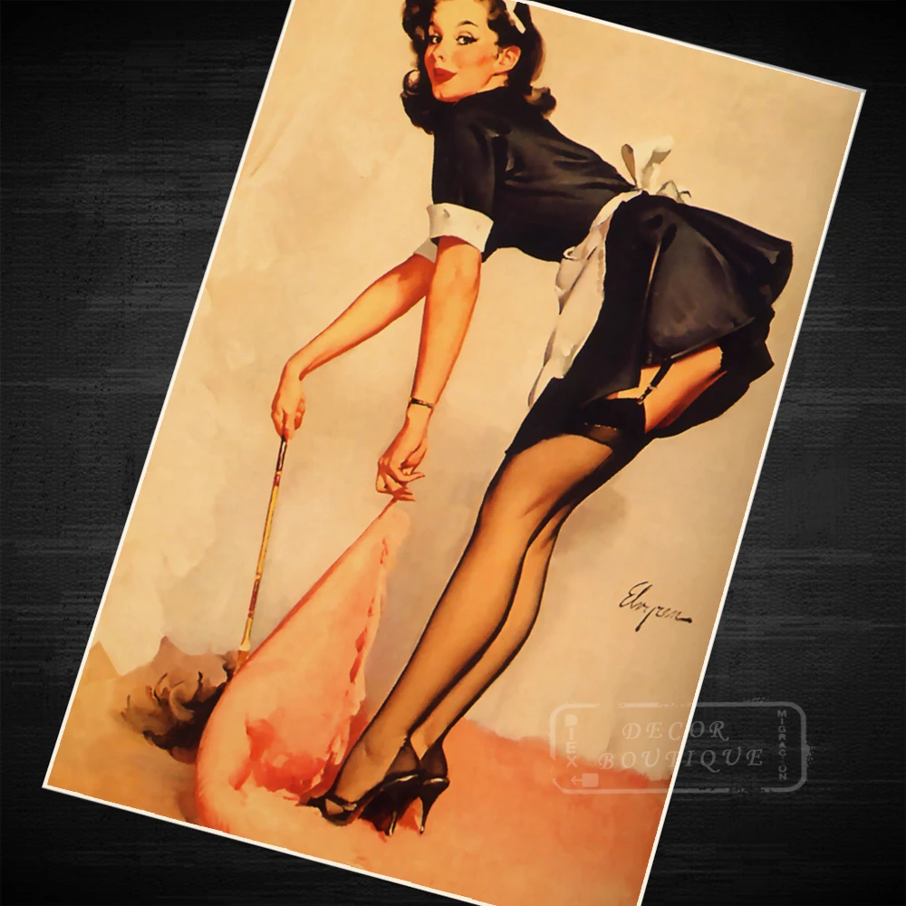 Sexy Maid Girl Pop Art Pin Up Vintage Poster Classic Retro Kraft Canvas