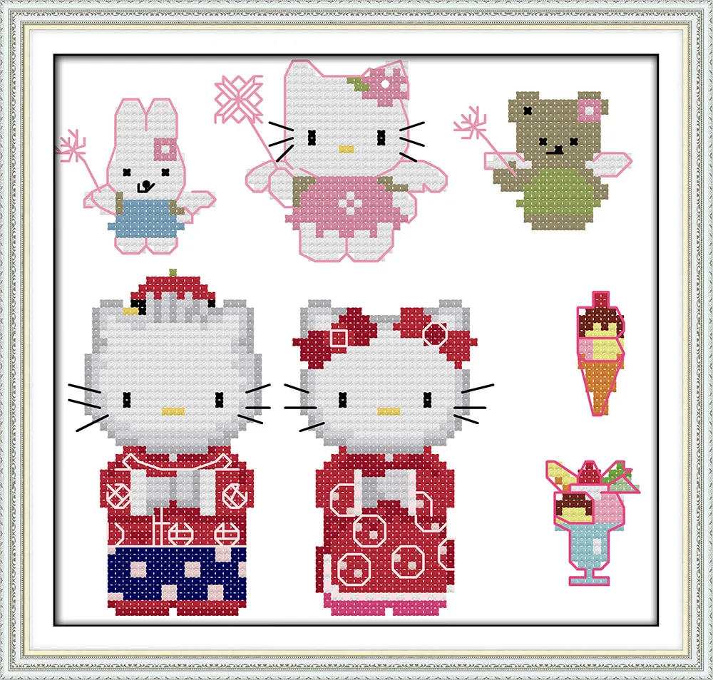 Hello Kitty KT cat wedding cross stitch kit 14ct 11ct black hand ...