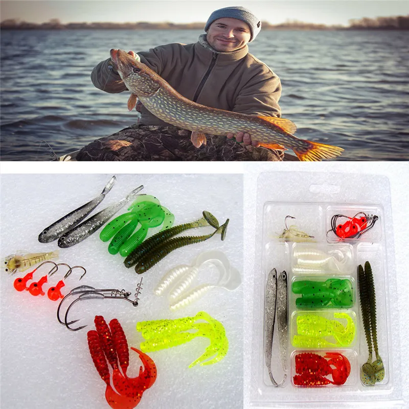 22 piezas cebo de Pesca en cebo de cebos de Pesca suave señuelo gusano ...