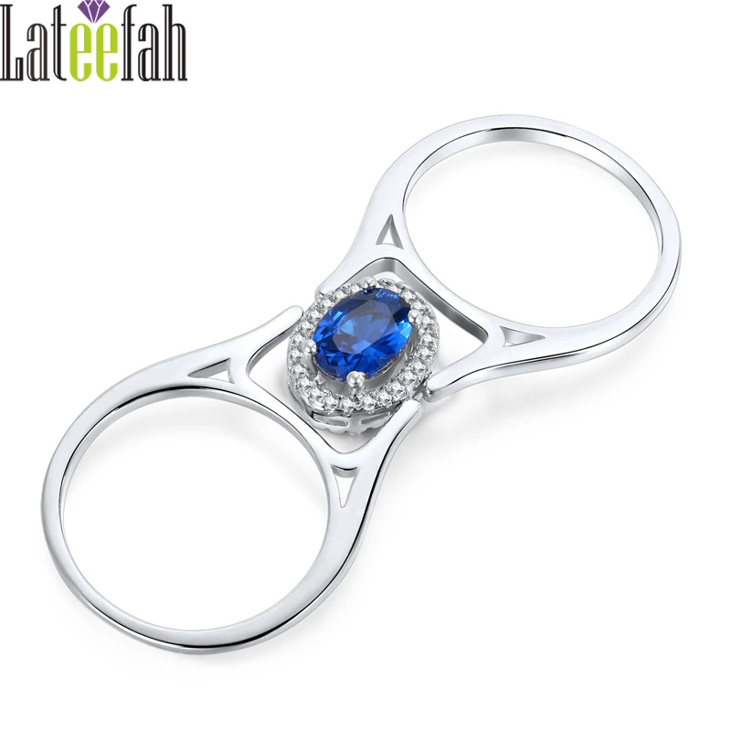 Lateefah Unique Two Sides Stone Rings for Women Silver Color Blue&White ...