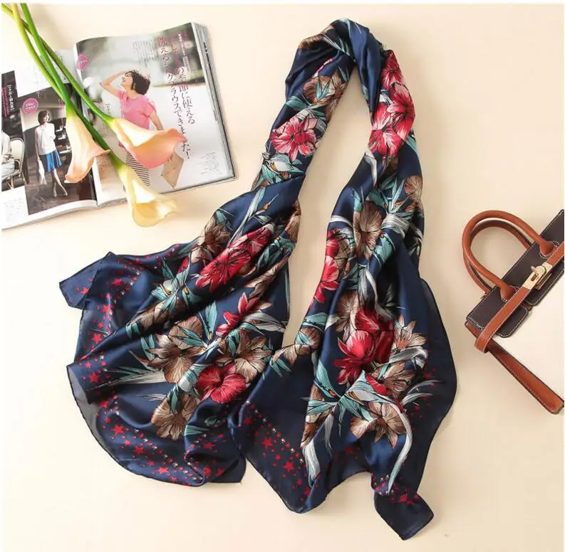 Women Spring summer new scarves elegant printing silk lady shawl long ...