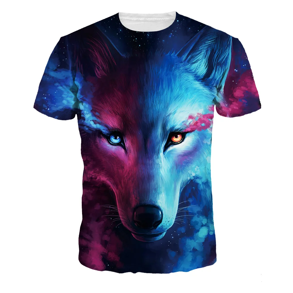 2019 fashion men/women short sleeve summer funny printing starry wolves ...