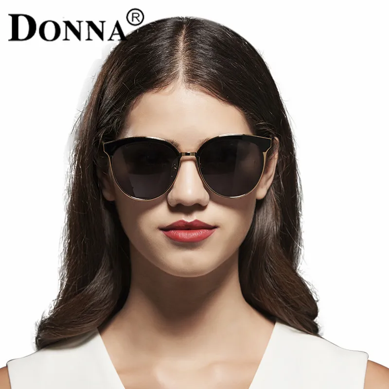 Donna Polarized Sunglasses Cat Eye Mirror Round Half Metal Frame