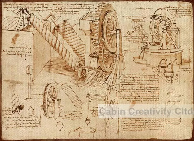 Free Shiping, Leonardo Da Vinci manuscript,Machine, wood Wheel,Abstract ...