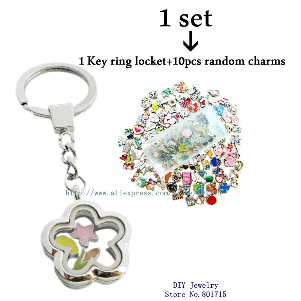 Flower Shape Magnetic floating locket Keychain zinc alloy floating ...