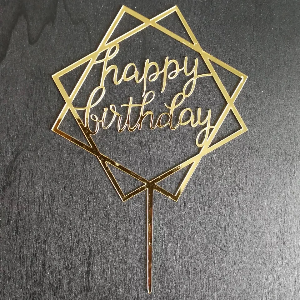 Free Shipping 20 Pcs Custom Gold Mirror Cake Topper, Gold Acrylic Happy ...