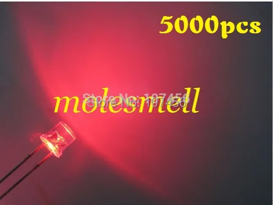 free shipping!!! 5000pcs 5mm flat top red LED(3000mcd) 5mm water clear ...