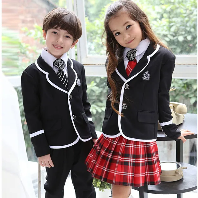 Volver a la escuela uniforme niño o niña contiene chaqueta camisa falda ...