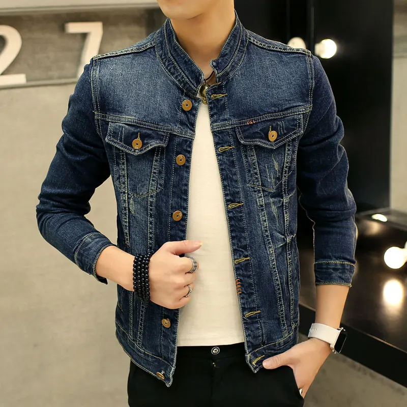TIGER KNIFE 2017 New Arrival Men Denim Elastic Jacket Scratched Hole ...