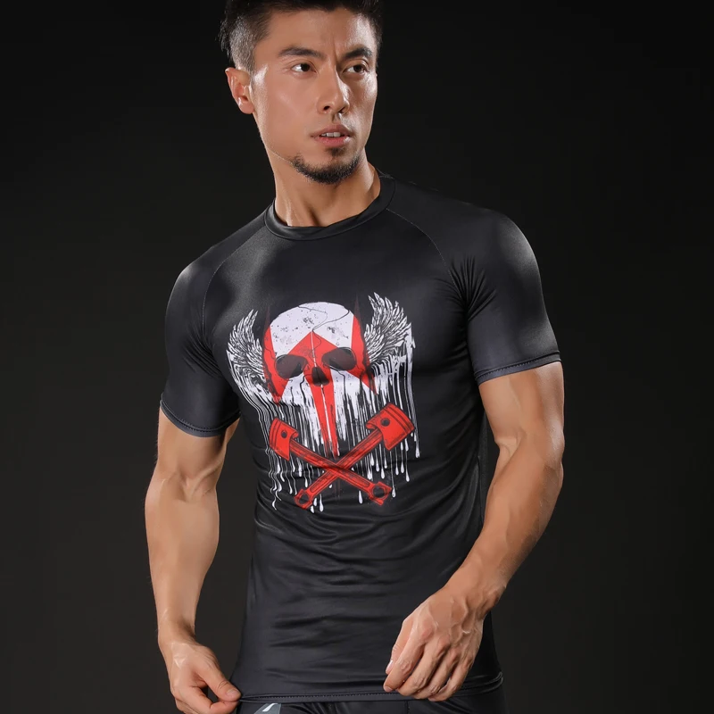 Tops Men Skull Black Cross Ghost Compression Slim Short Sleeve ...
