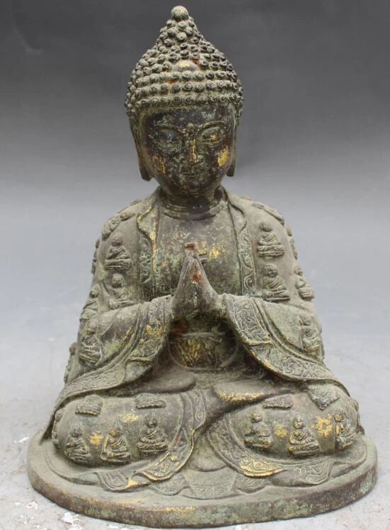 9" Old Tibet Tibetan Buddhism Bronze Seat Lotus Sakyamuni Amitabha Buddha Statue|statues buddha ...