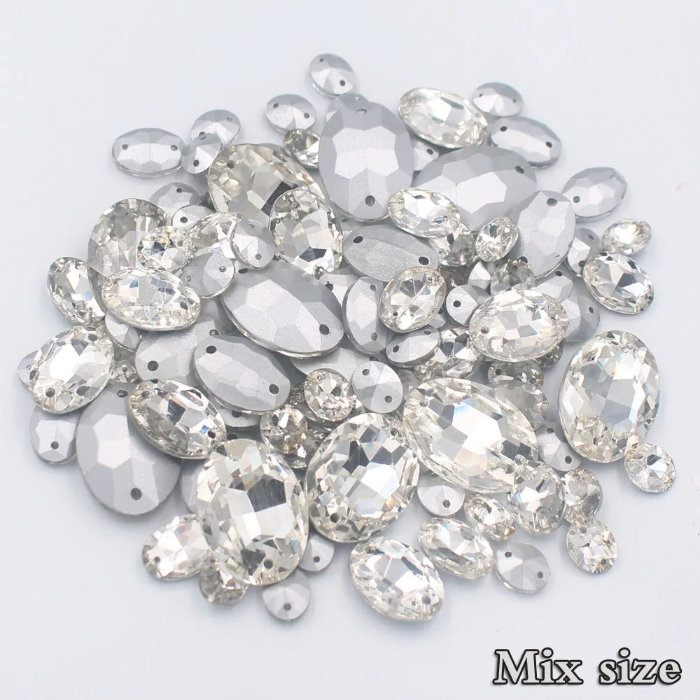 100pcs mixed size 2 holes oval shape sew on rhinestones stones and ...