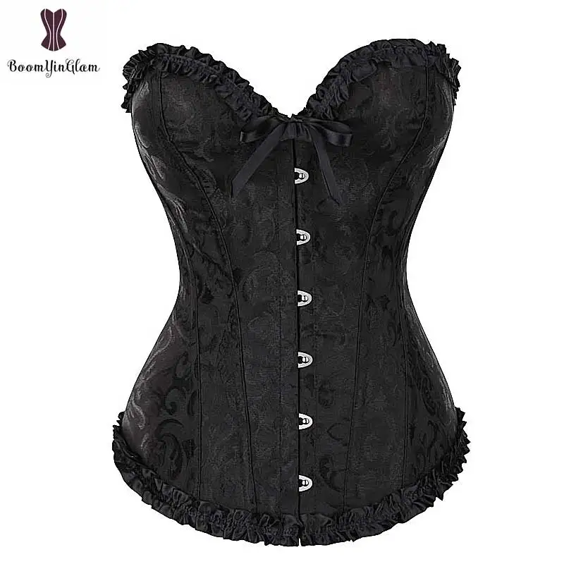 Lacy Corset Black Overbust Sexy Women Outfit Bustier Spiral Steel Boned