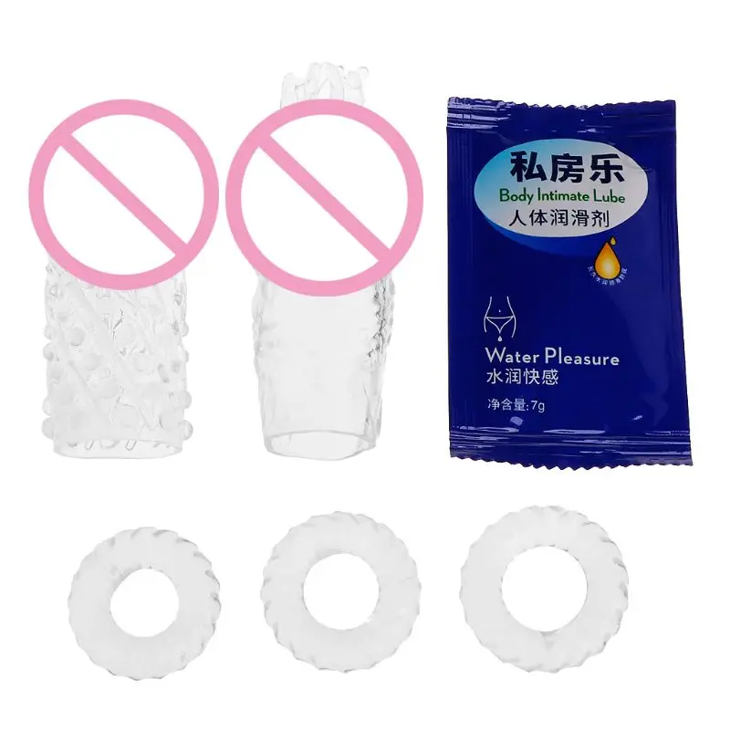 2 Penis Enlarger Sleeve Silicone with 3 Rings Extender Extension Girth ...
