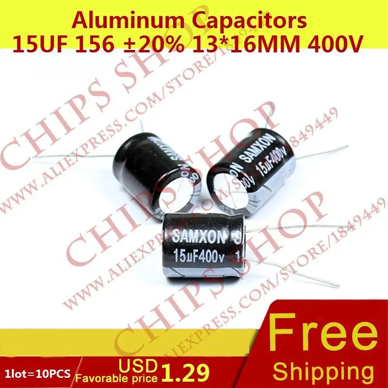 1LOT=10PCS Aluminum Capacitors 15uF 156 20% 13*16mm 400V 15000nF ...