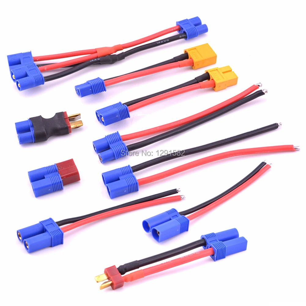 Adaptador de conector Deans EC3 EC5 a T Deans, cable para Dron Lipo, ESC, Motor, 12AWG, 14AWG ...