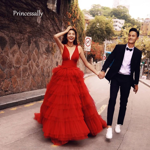 Simple Red Wedding Dress