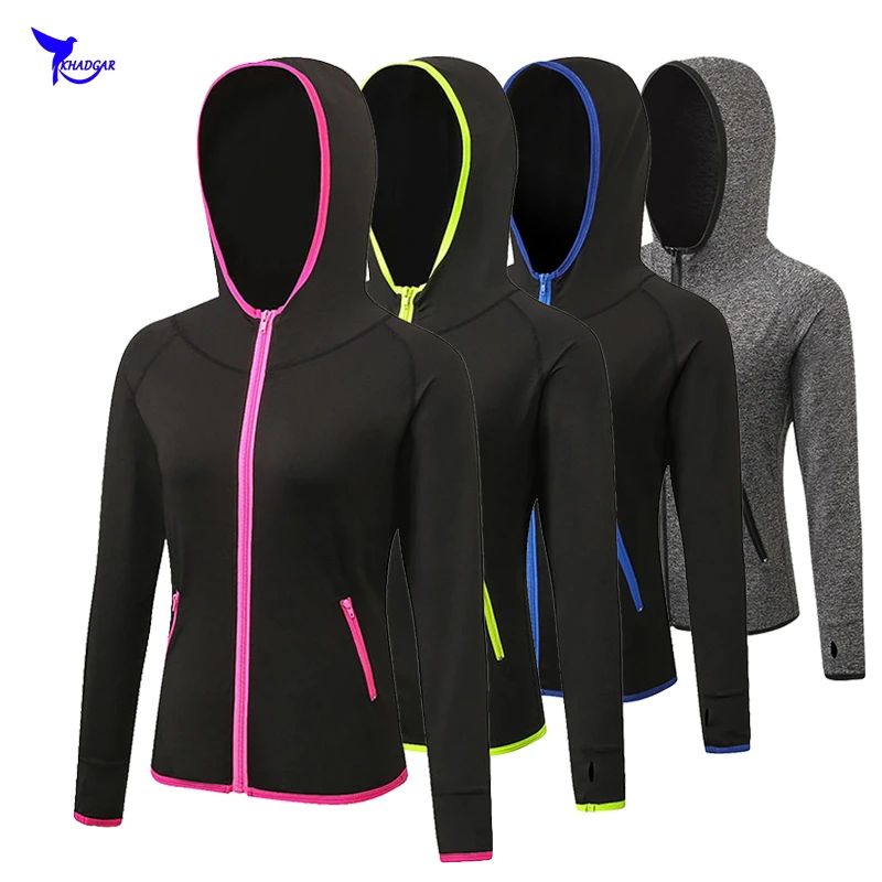 2019 Spring Women Pocket Stretch Workout Quick Dry Hooded Jacket ...