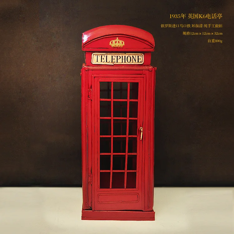 Metal handmade model vintage telephone booth bookshelf table decoration ...