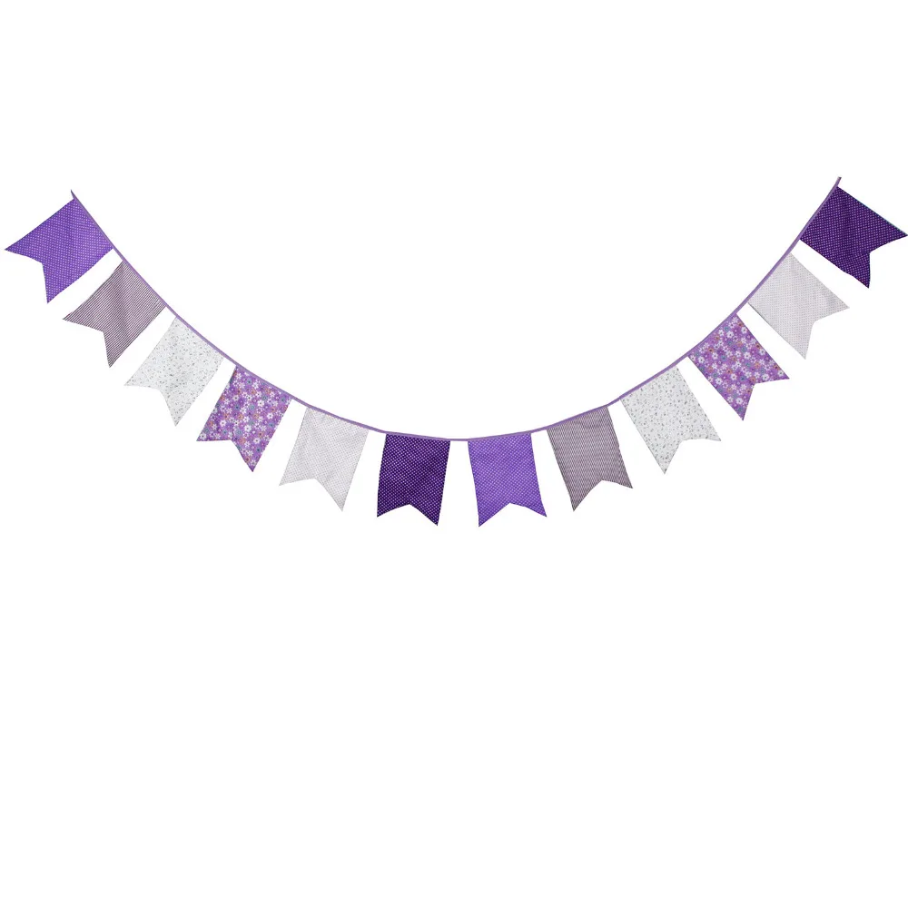 New Bigger Size 12 Flags Purple Bunting Fabric Banners Personality Baby ...