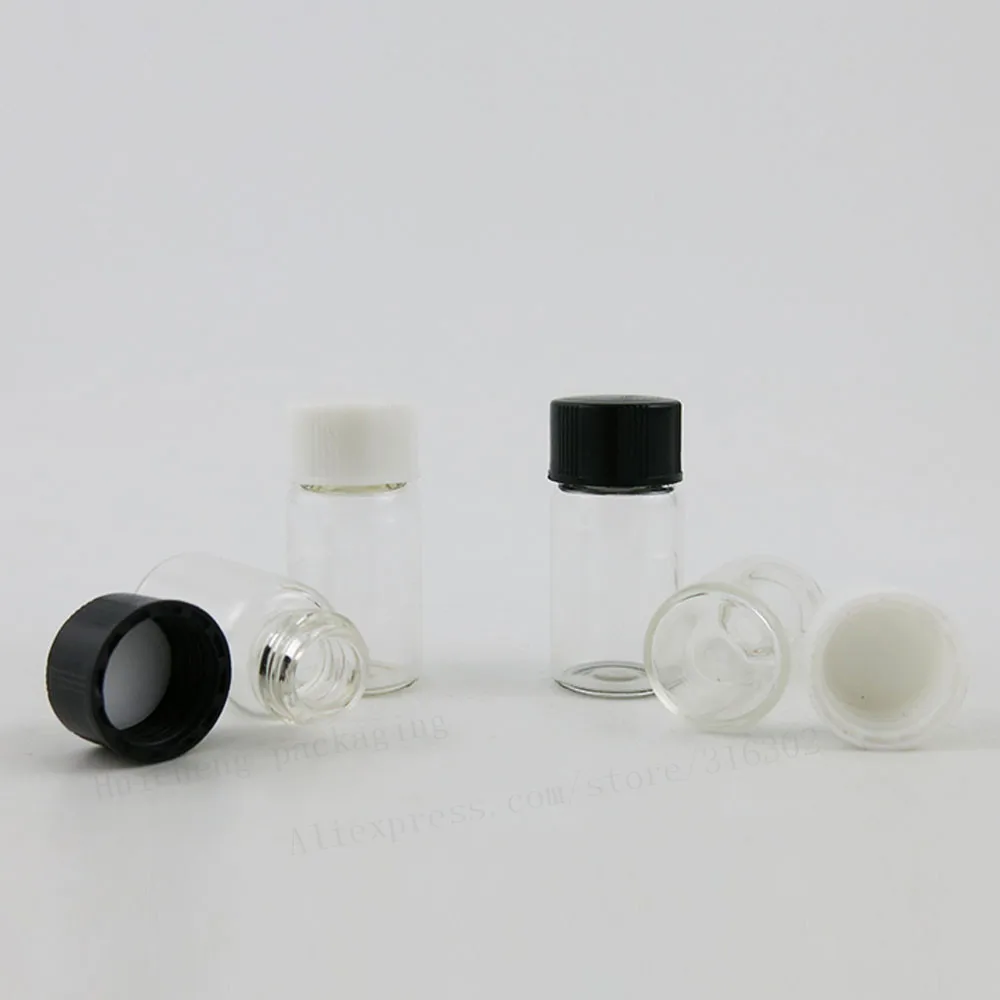 500 X 3ML Clear Empty Mini Screw Neck Sample Vials With Black lids 3cc ...