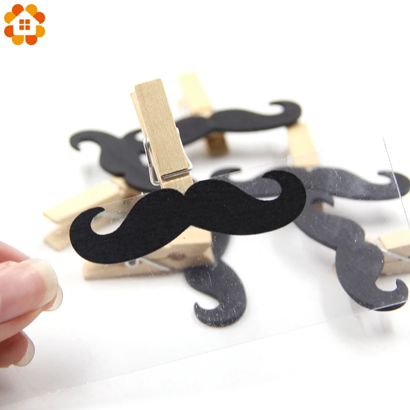 New 24PCS/Lot Black Beard Wooden Clips Cute Photo Clips Clothespin ...