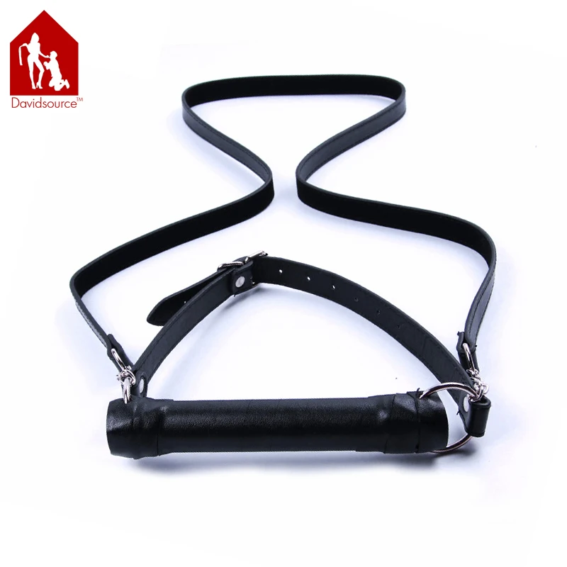 Davidsource Black Leather Bite Bag Head Harness Pup Slave Ridding Kit Restraint Bondage Sex