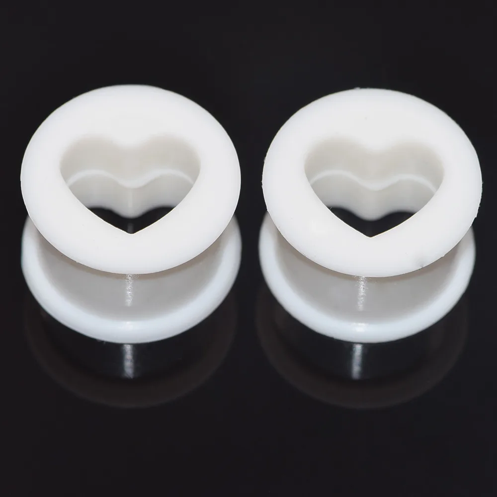 2pcs Silicone Double Flared Hollow Love Heart Ear Plug Piercing Fashion ...