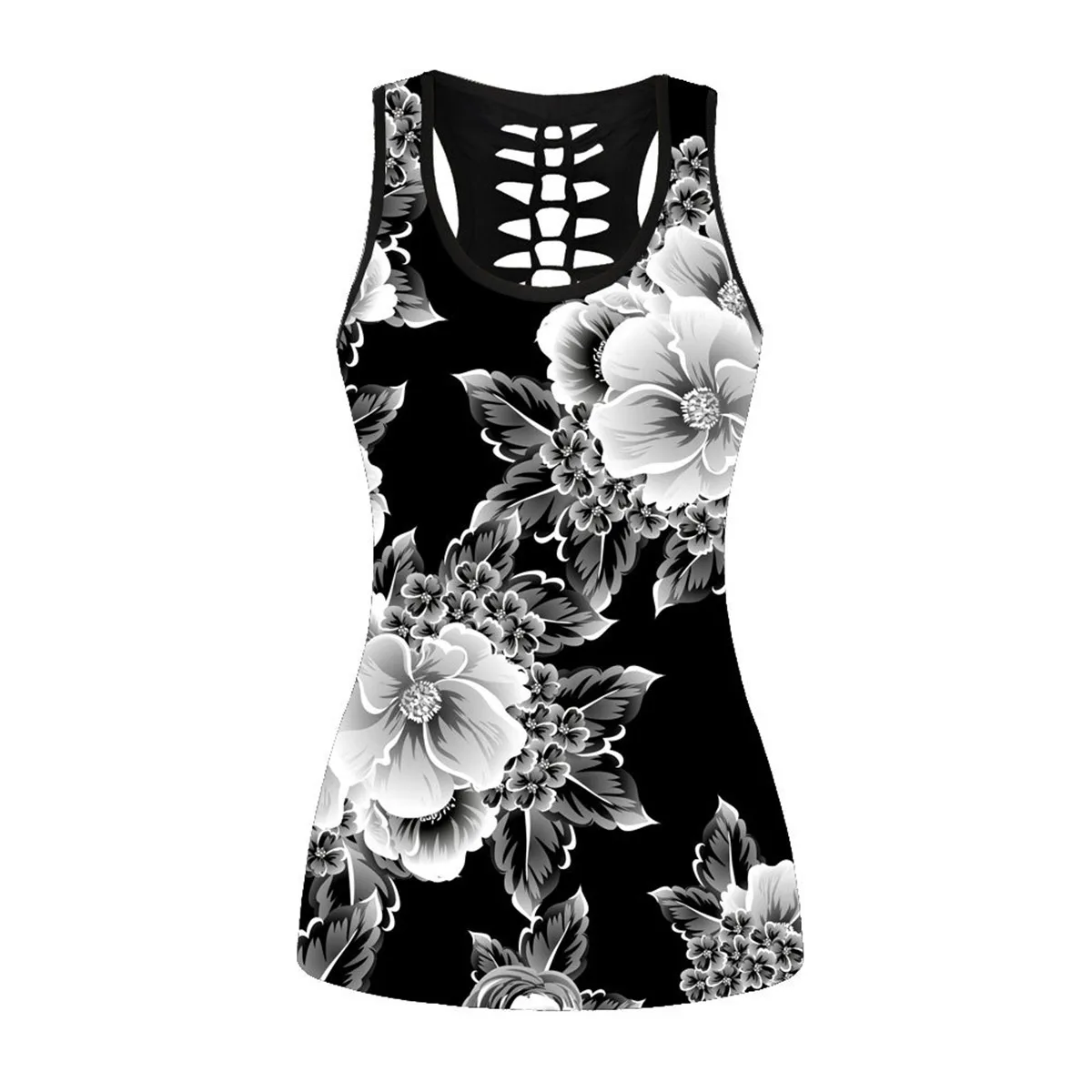 Sexy Women Sleeveless Flower Print Back Hollow Out Sexy Vest Casual Summer Tops 3d Galaxy Beauty
