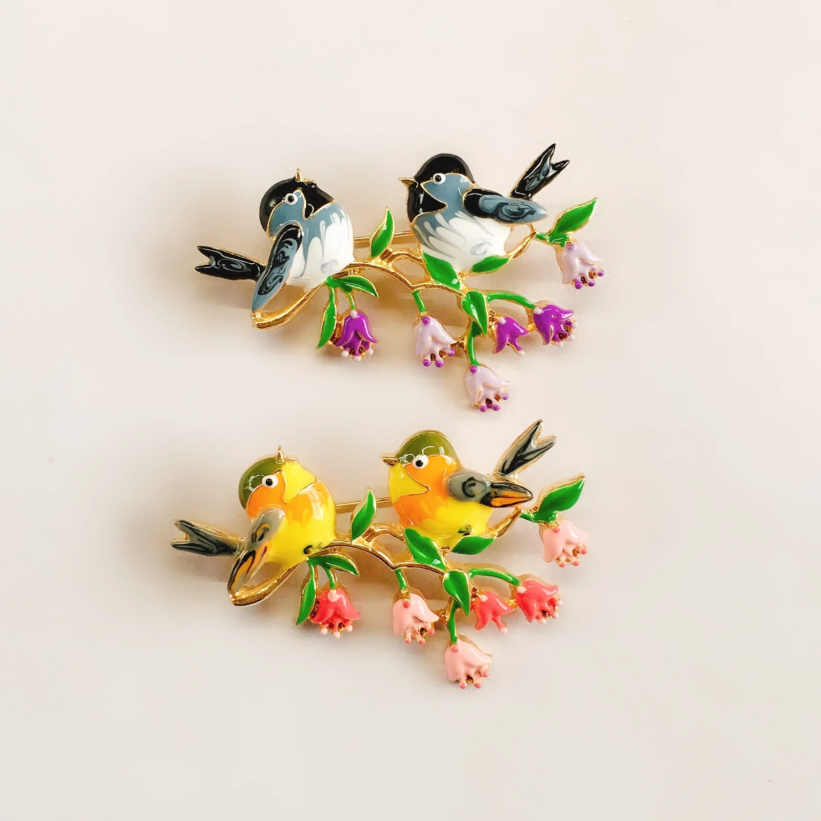 2019 Broche Brooches A Couple Of Bird Flower Brooch Enamel Glaze ...