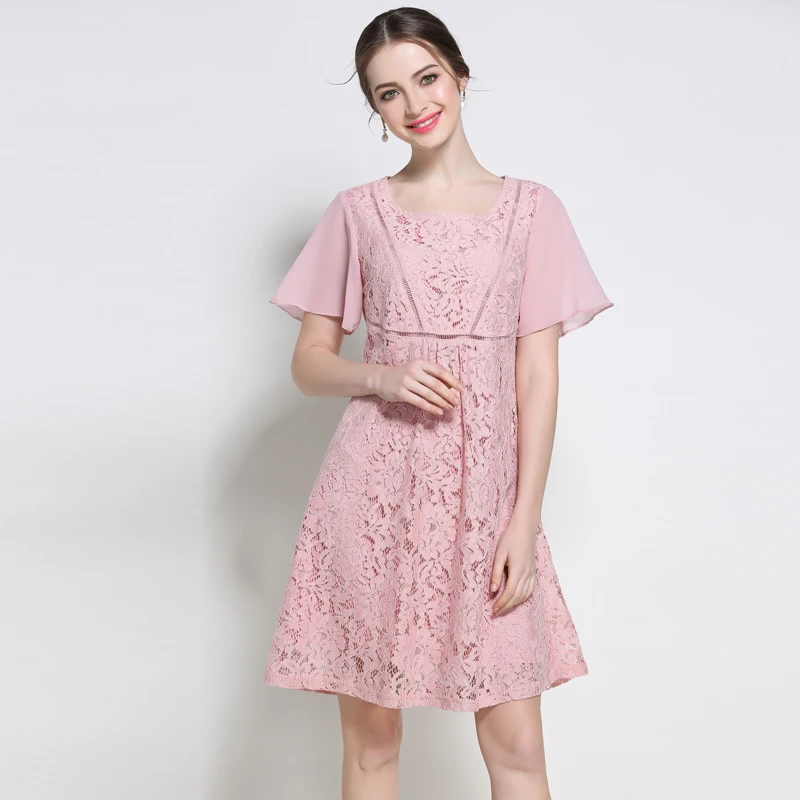 5xl Women Summer Work Dresses Plus Size European Woman Lace Chiffon