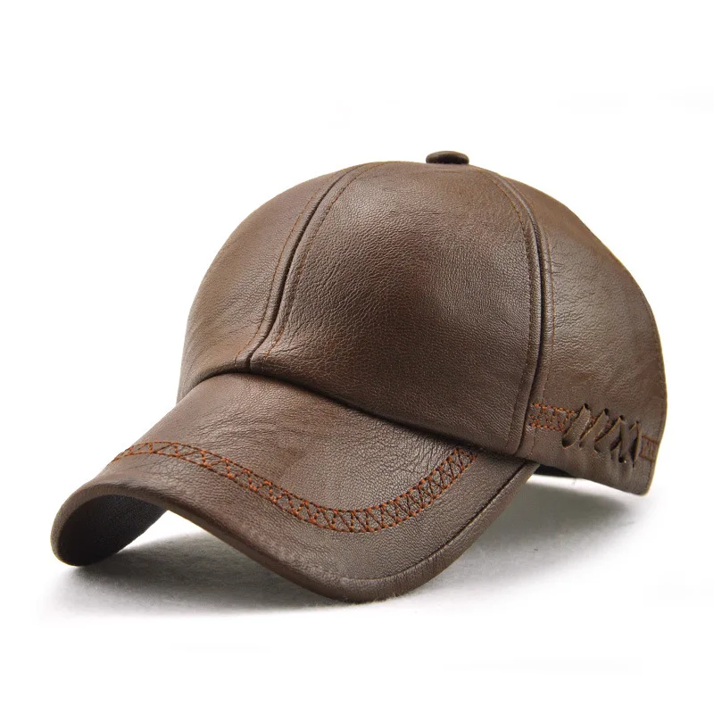 Leather Cap for Men High Quality Solid Winter Pu Leather Baseball Caps ...