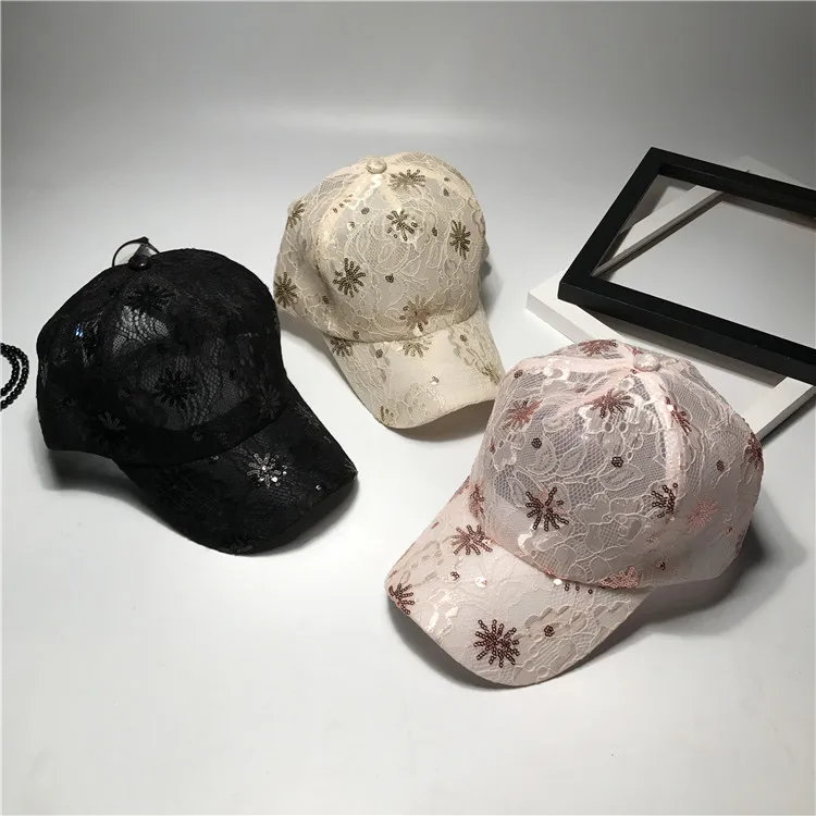 New Floral Leaf Strapback Fitted Vent Mesh Baseball Caps Sequins ...