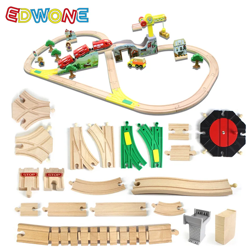 EDWONE-Wooden-Track-Wooden-Railway-Accessories-Train-Track-set-Train ...