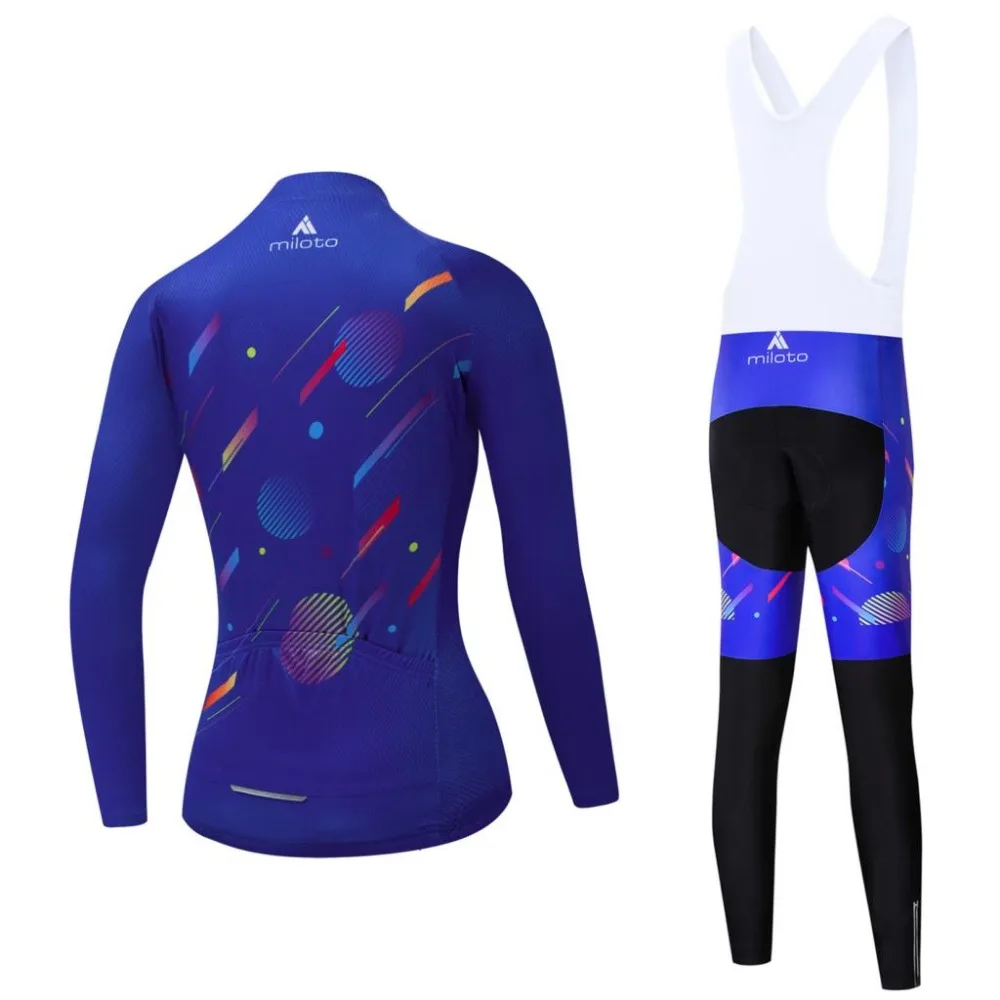 Blue women long sleeve cycling clothes bike cycling jersey bib pants sports kit ropa maillot ...