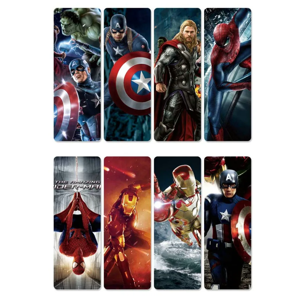 8pcs The Avengers Bookmarks Waterproof Transparent PVC Plastic Bookmark ...