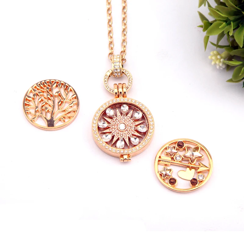 Women Gift Interchangeable Sparking Crystal Flower Coin Necklace Set ...