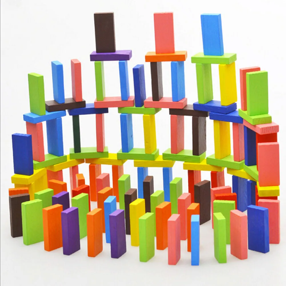 120Pcs/Set Colorful Wooden Domino Building Blocks Children Bright ...