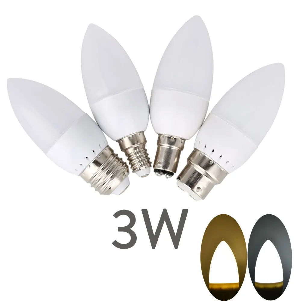 3W Led Candle Bulb E14 E27 E12 B22 B15 110V 220V Save Energy Spotlight ...