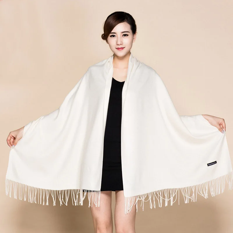 Solid White 100% Soft Women's New Large Fashion Fine Tassels Cashmere ...